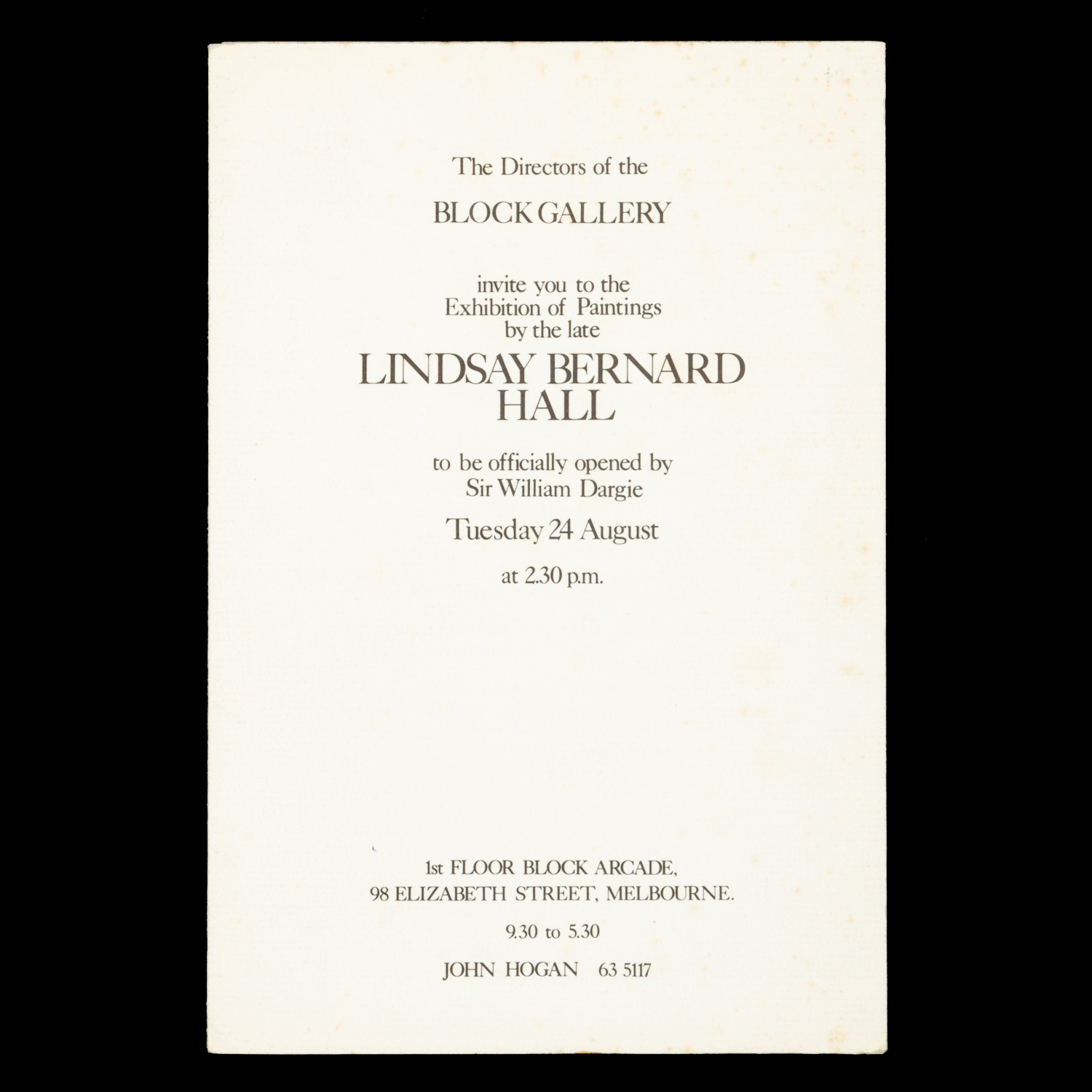 Exhibition of paintings by the late Lindsay Bernard Hall - Douglas ...