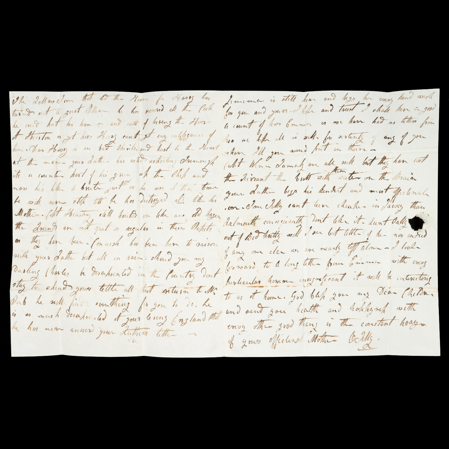 Letter to Port Phillip pioneer Charles Parker Tilly from his mother in ...